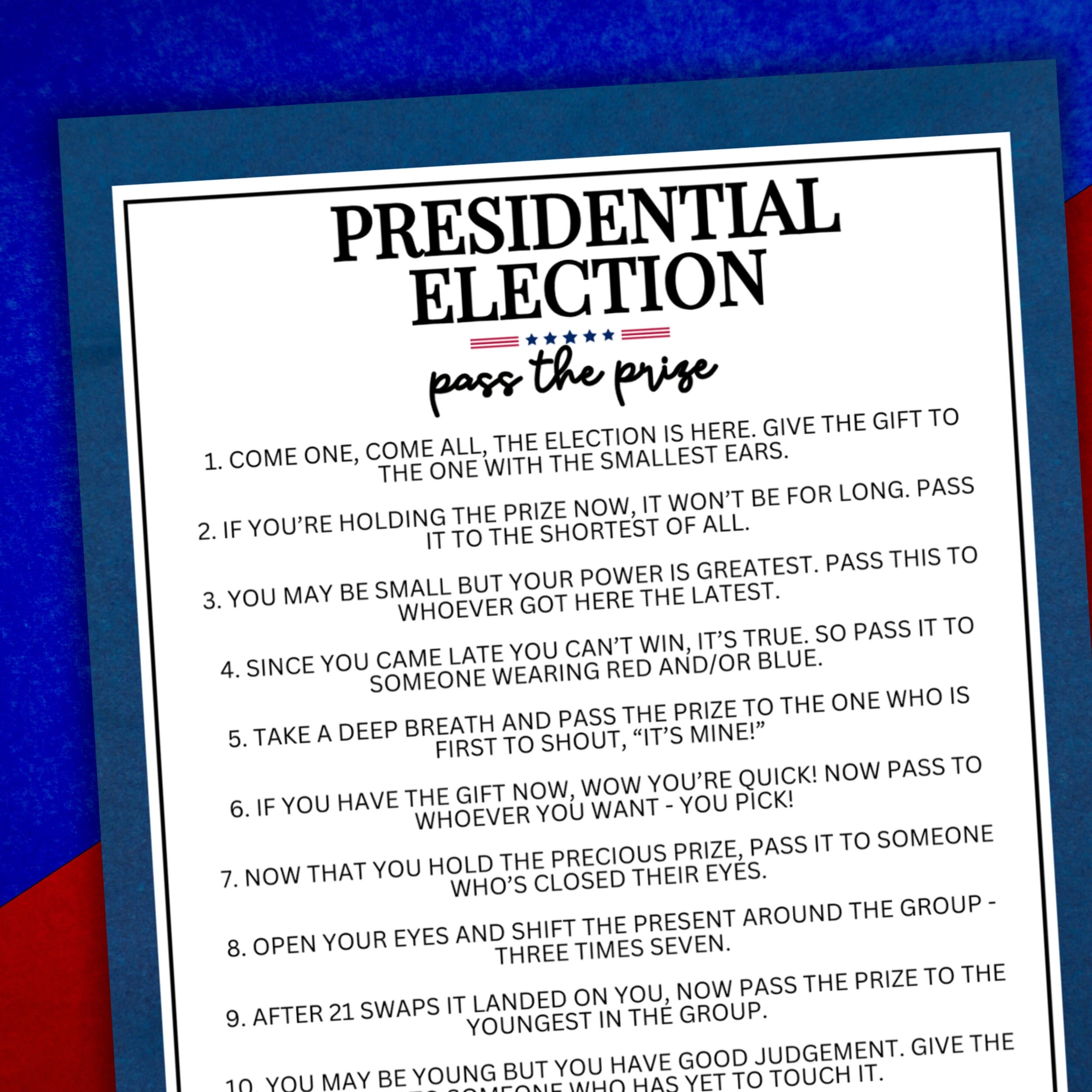 2024 Election Night Watch Party Game Pass the Prize Left to Right ...