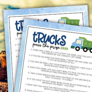Truck-themed Pass the Prize Left Right Game Monster Truck Party ...