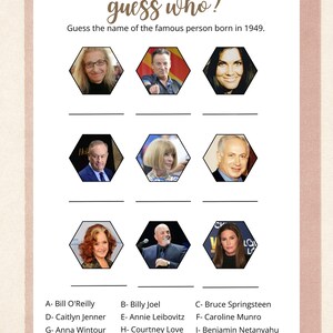 Born in 1949 Trivia 75th Birthday Game Party Pack Bundle Set of Instant ...