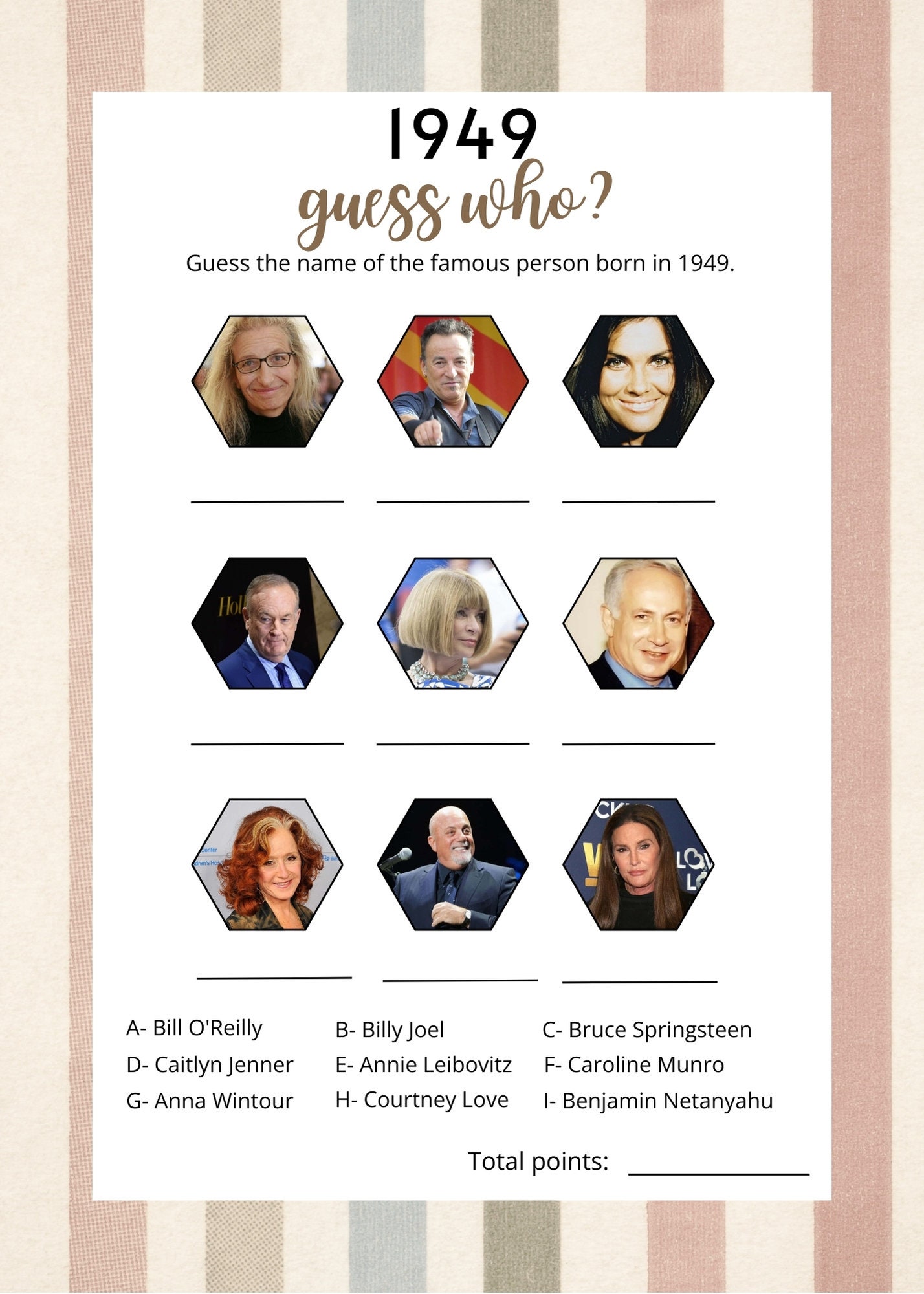 Born in 1949 Trivia 75th Birthday Game Party Pack Bundle Set of Instant ...