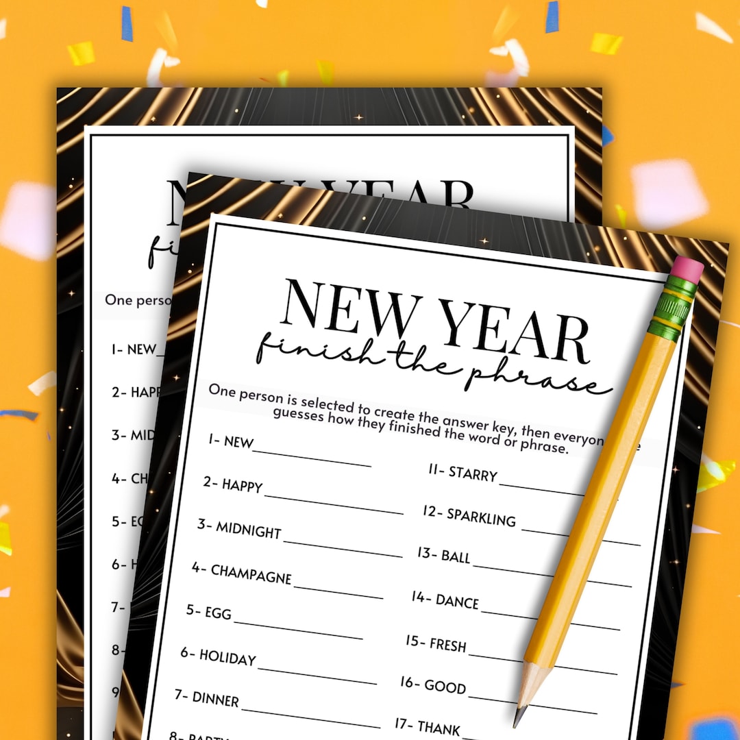 New Year's Eve Finish the Phrase Game Countdown Party Activity for ...
