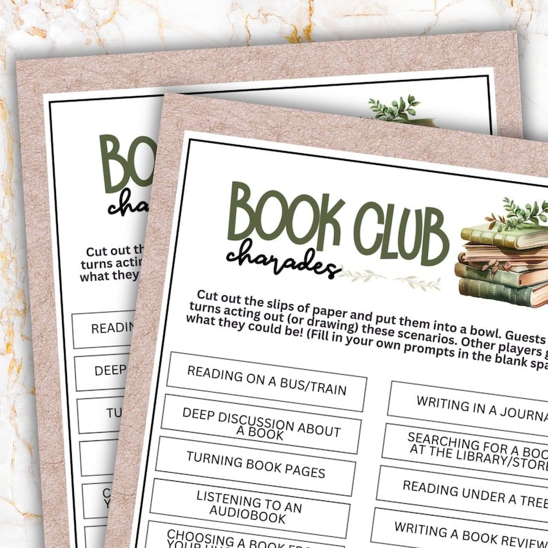 Book Club Charades Game: Fun Literary Activity (printable) - Etsy