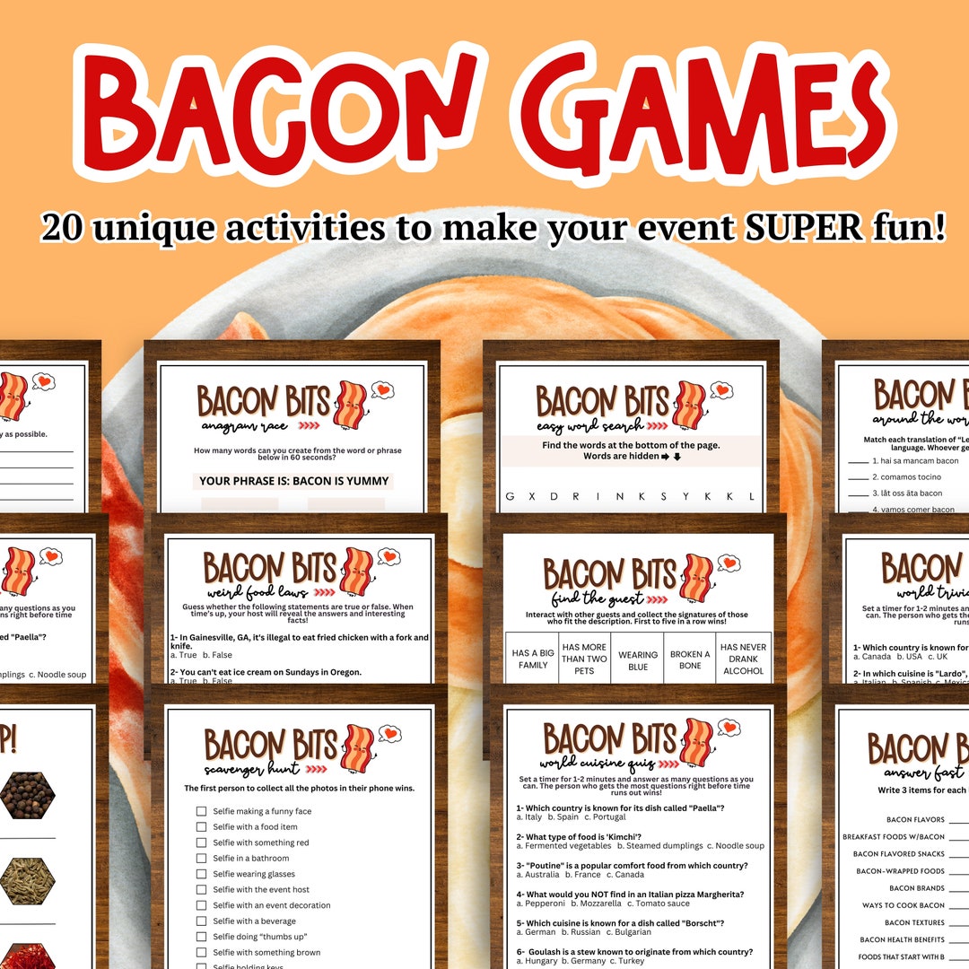 Bacon Party Games Bundle: 20 Food-themed Activities (PDF Download) - Etsy