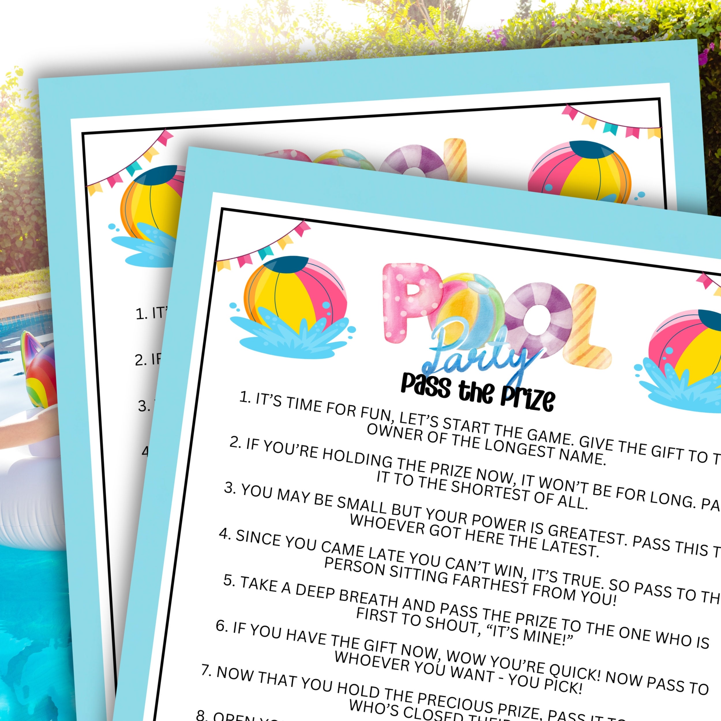 Pool Party Pass the Prize Left Right Summer Themed Activity Backyard ...
