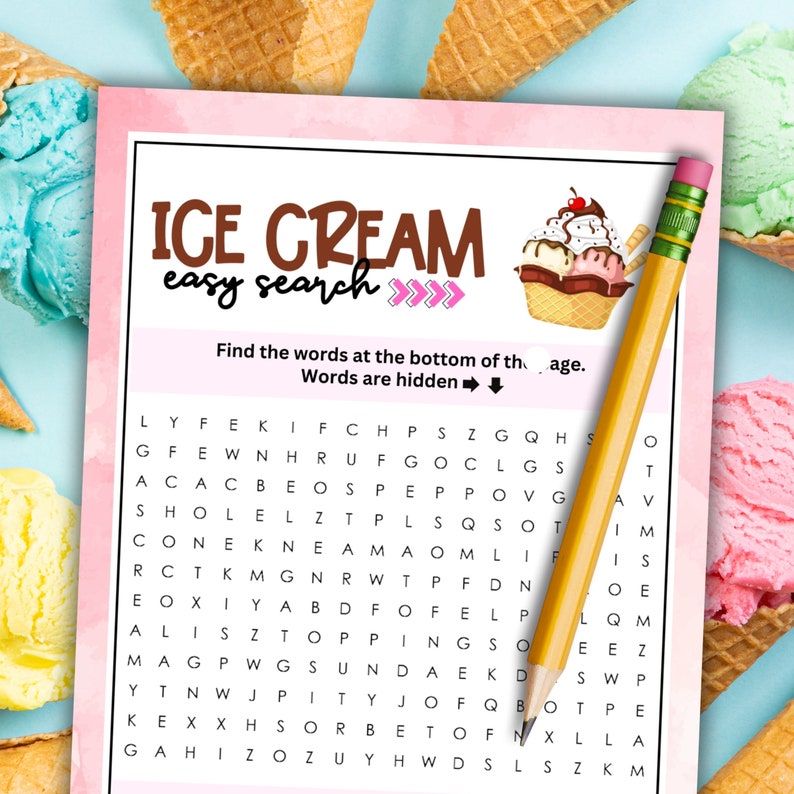 Ice Cream Word Search: Summer Party Game (digital Download) - Etsy