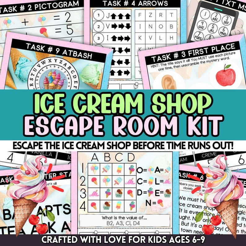 Ice Cream Party Escape Room Kit Kids Printable Birthday Activity Summer ...