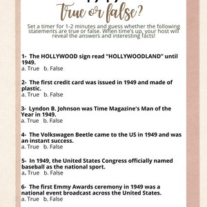 Born in 1949 Trivia 75th Birthday Game Party Pack Bundle Set of Instant ...