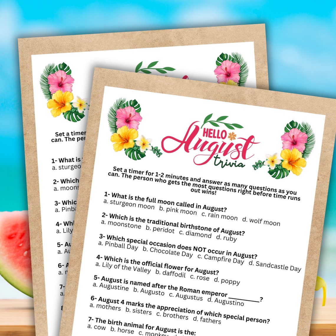 Summer Trivia Printable Multiple Choice Beach Vacation RV Camping Ice ...