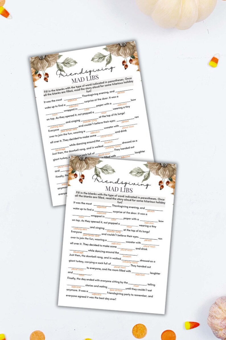 Friendsgiving Mad Lib Story Telling Fill in the Blank Funny Hilarious ...