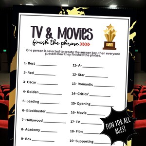 Movie Awards and TV Film Party Finish the Phrase Game Word Trivia Quiz ...