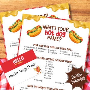 What's Your Hot Dog Name Game Personalized Bratwurst Party Activity for ...