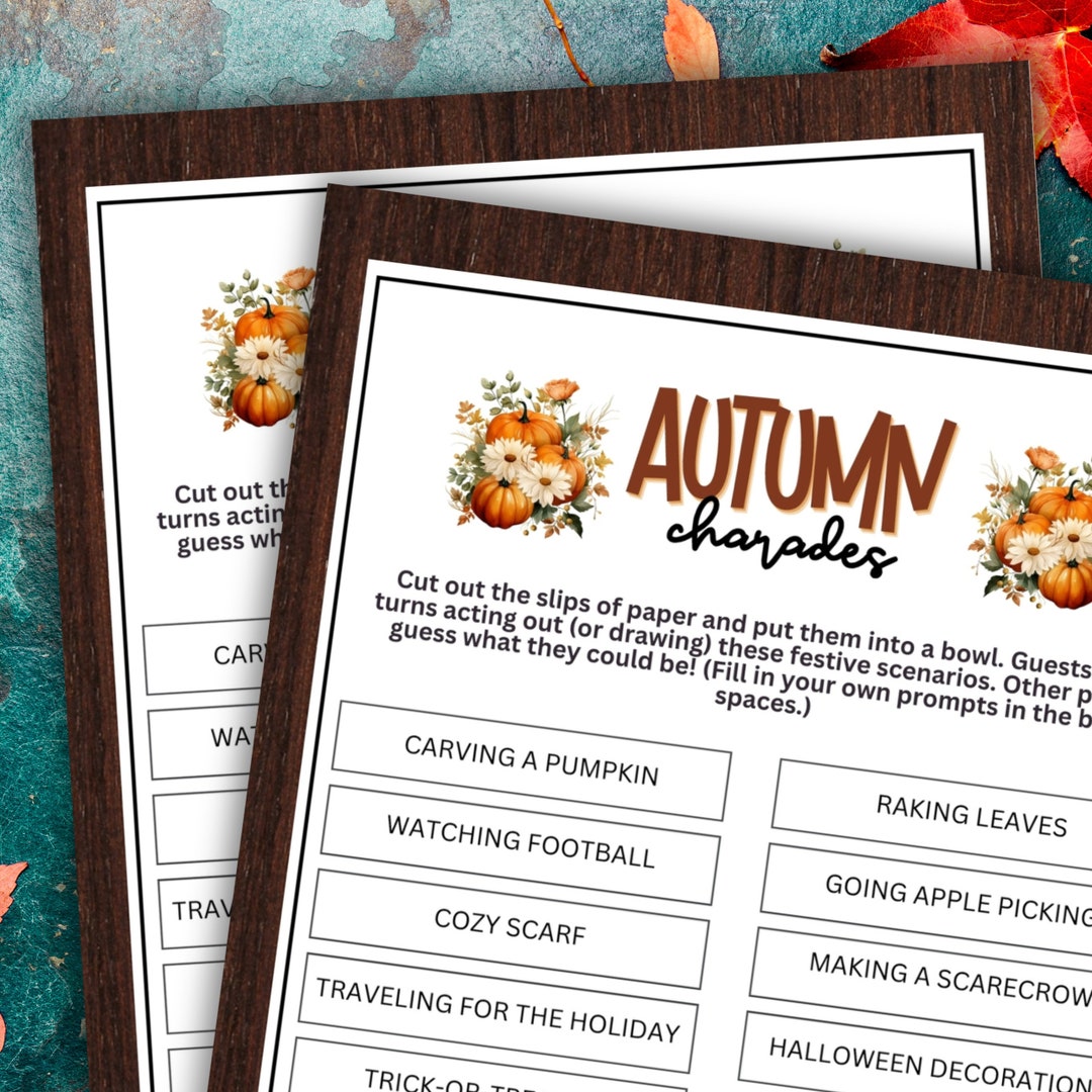 Fall Charades Game for Autumn Gatherings Thanksgiving Harvest Festivals ...