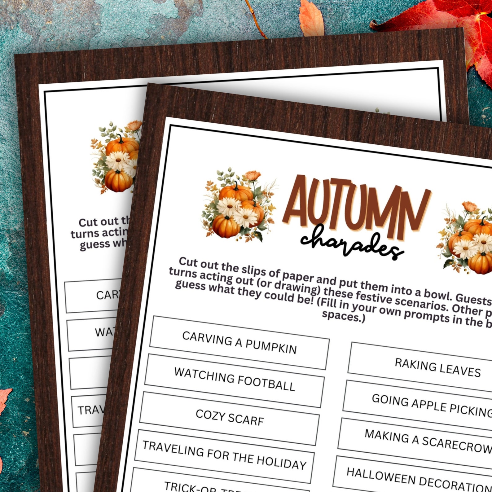 Fall Charades Game for Autumn Gatherings Thanksgiving Harvest Festivals ...