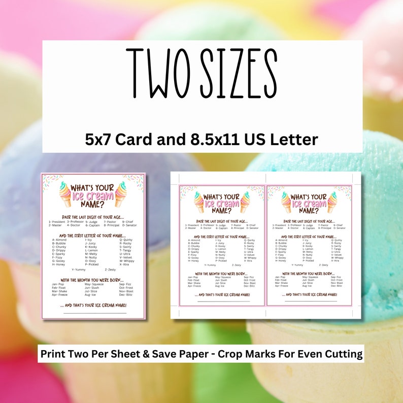 What's Your Ice Cream Name Game Personalized Party Activity for Kids ...