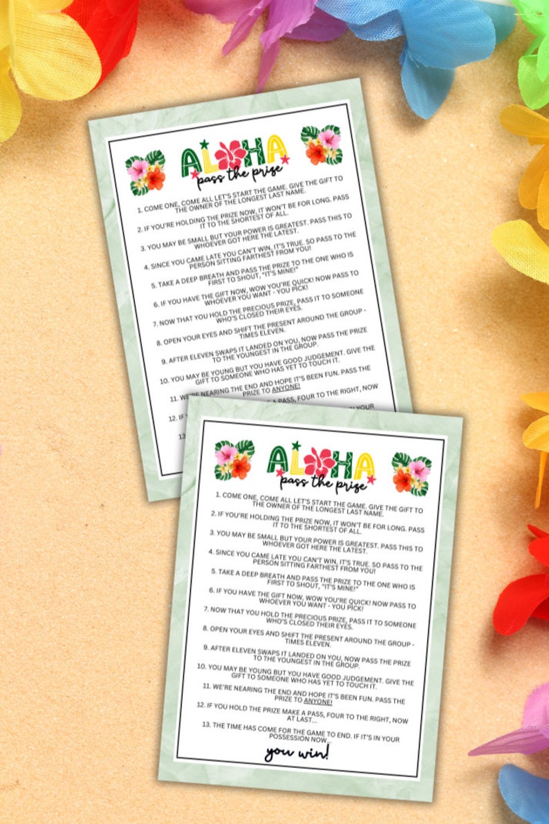 Hawaiian Luau Pass the Prize Game: Aloha Tiki Party (digital Download ...