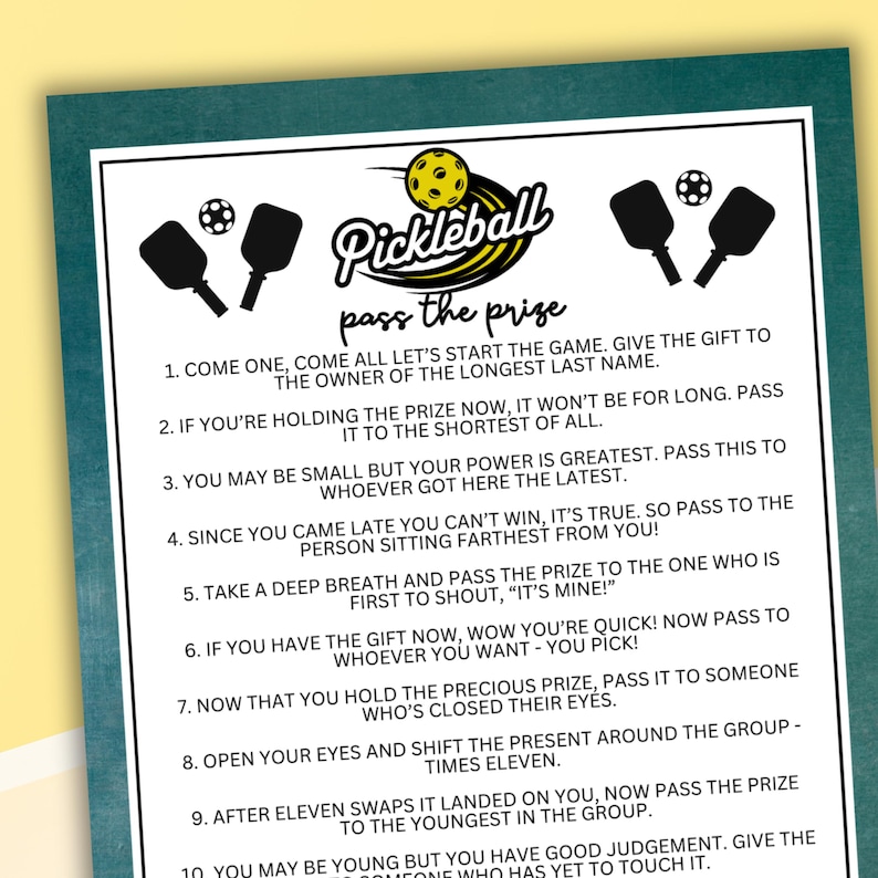 Pickleball Party Game: Pass the Prize Activity (PDF Download) - Etsy
