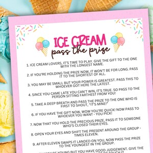 Ice Cream Pass the Prize Game: Summer Birthday Party (PDF) - Etsy