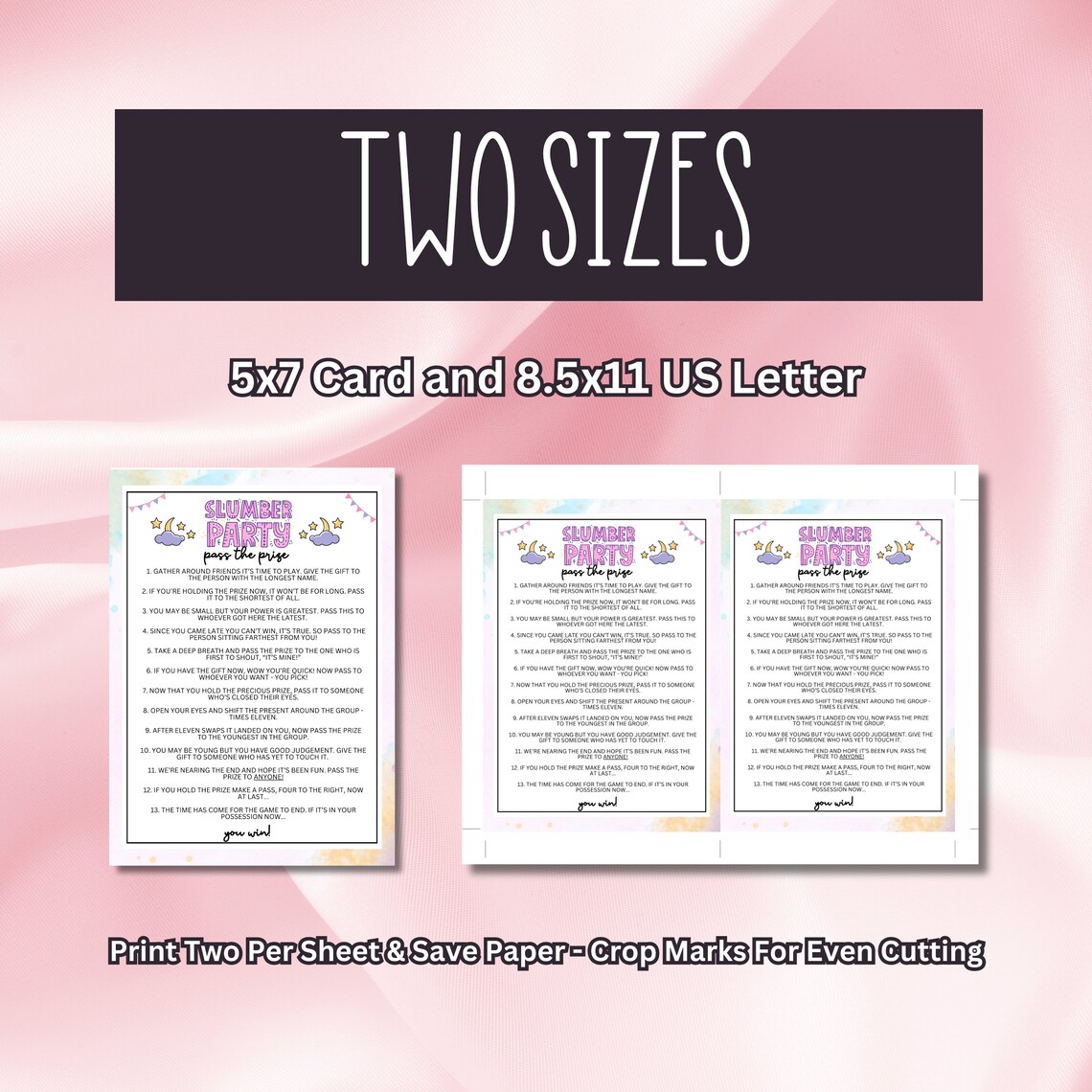 Slumber Party Pass the Prize Left Right Pink Purple Game Activity for ...