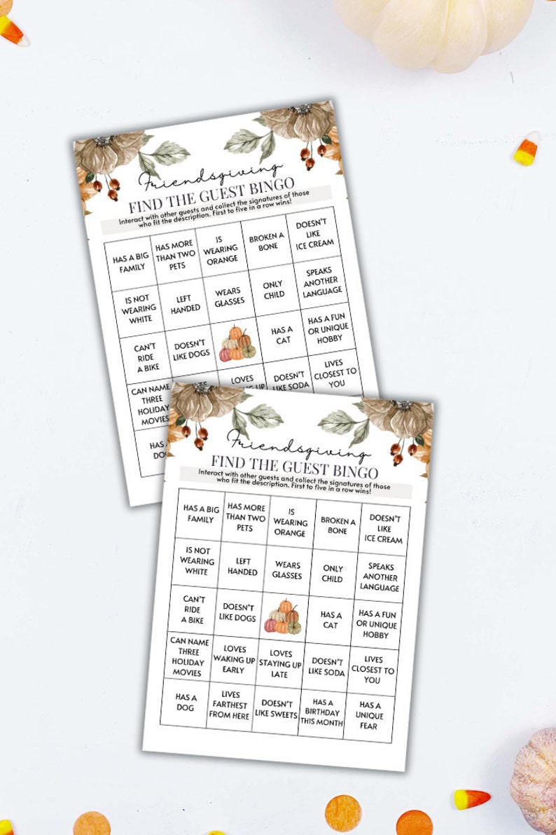 Friendsgiving Find the Guest BINGO Card Game Thanksgiving Holiday Party ...