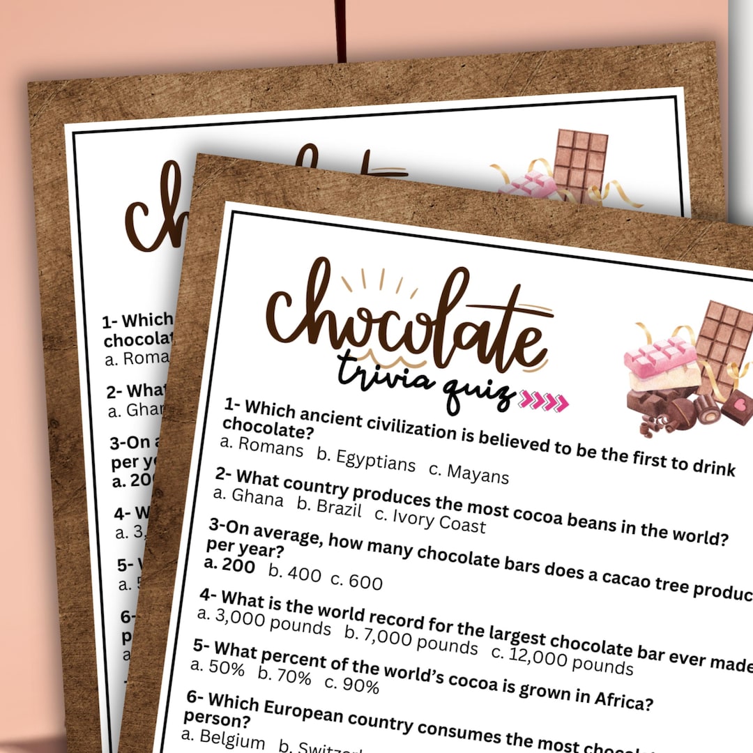 Chocolate Trivia Game Questionnaire Pop Quiz Valentine's Christmas Xmas ...