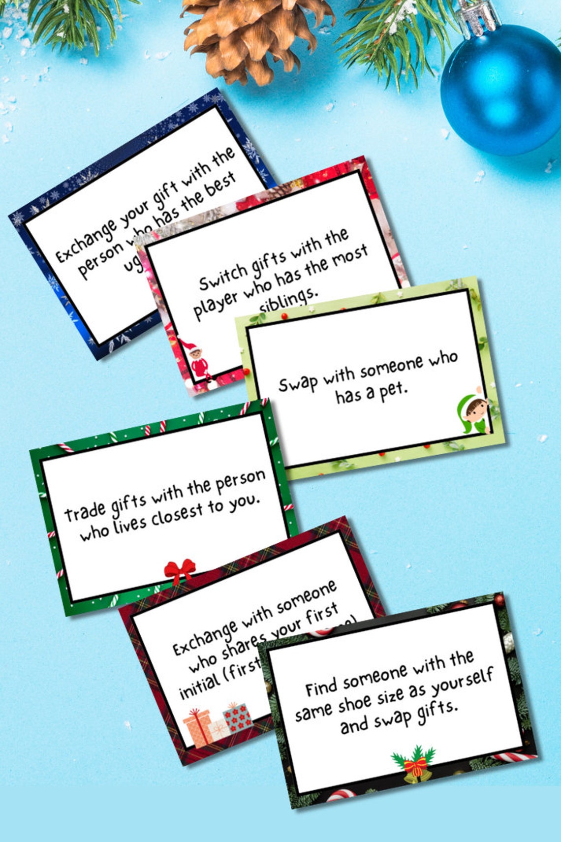 White Elephant Gift Exchange Game: 60 Christmas Party Cards (digital ...