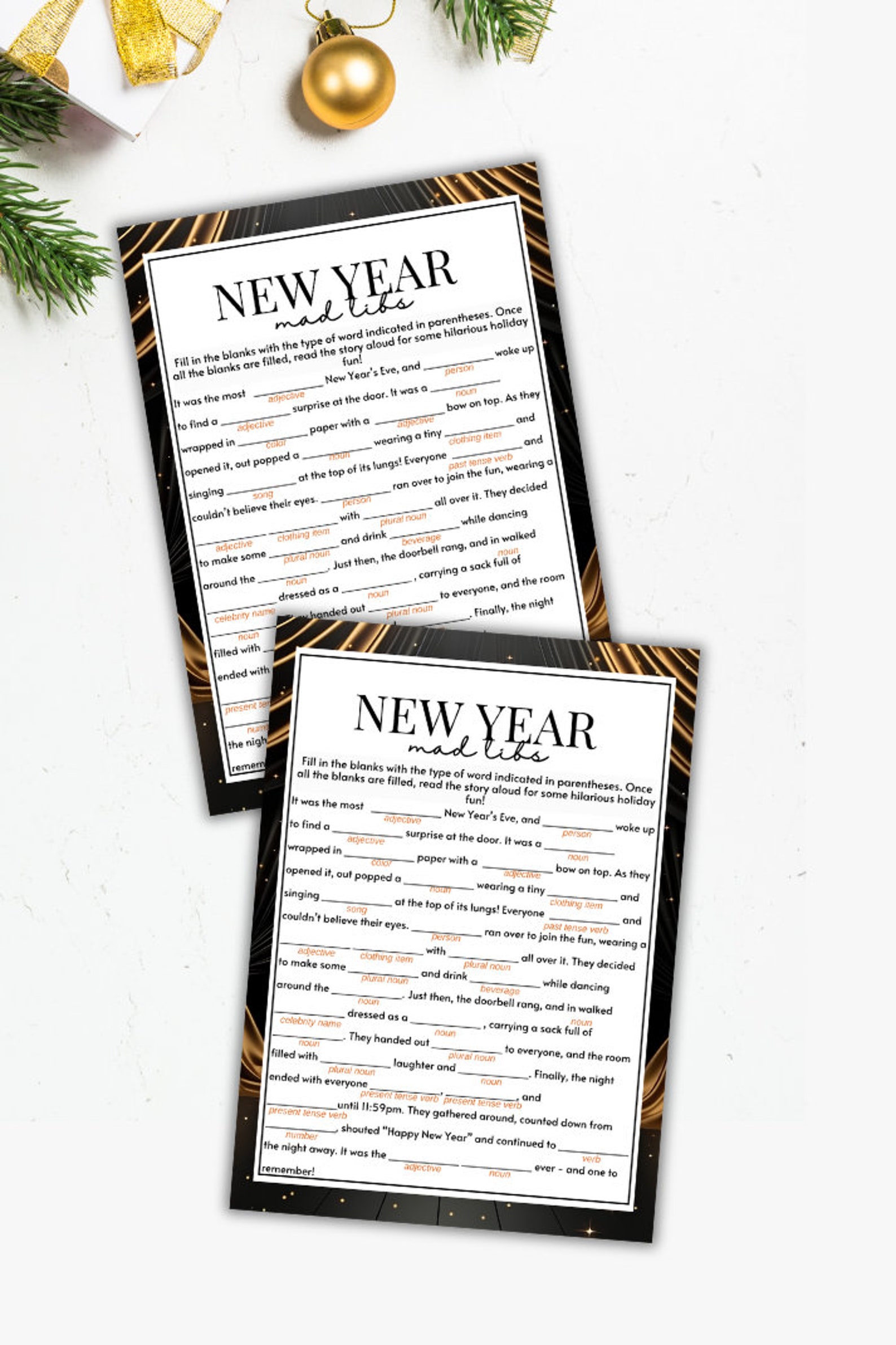 New Year's Eve Mad Libs Game: Hilarious Party Story (PDF) - Etsy