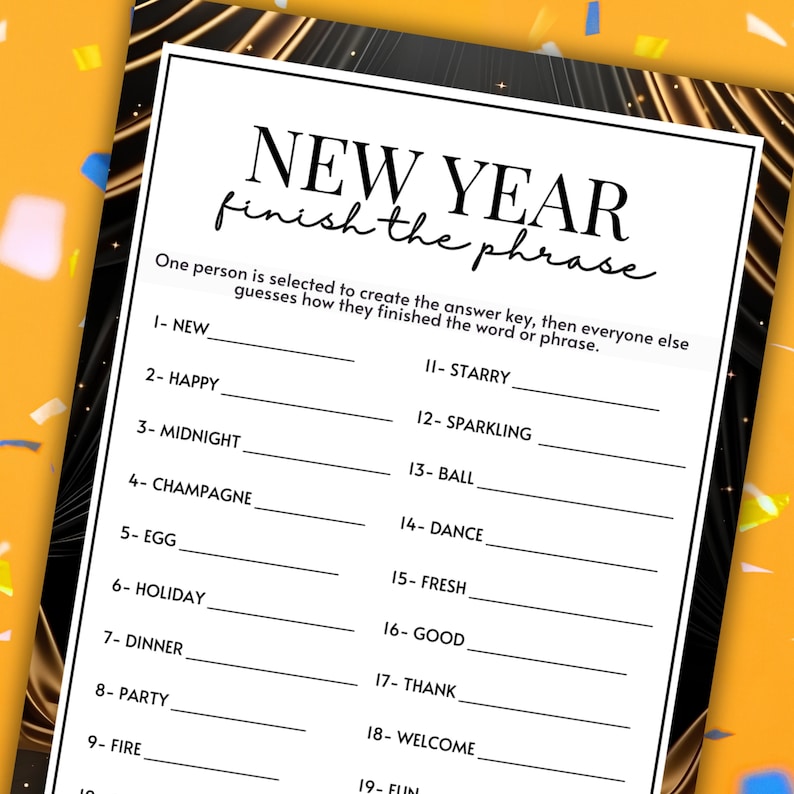 New Year's Eve Finish the Phrase Game Countdown Party Activity for ...