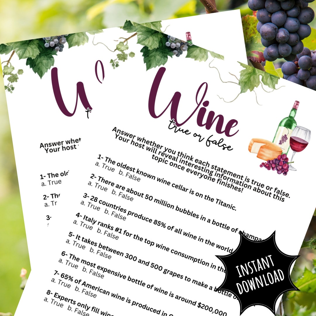 Wine Tasting Trivia Game: True or False Party (digital Download) - Etsy