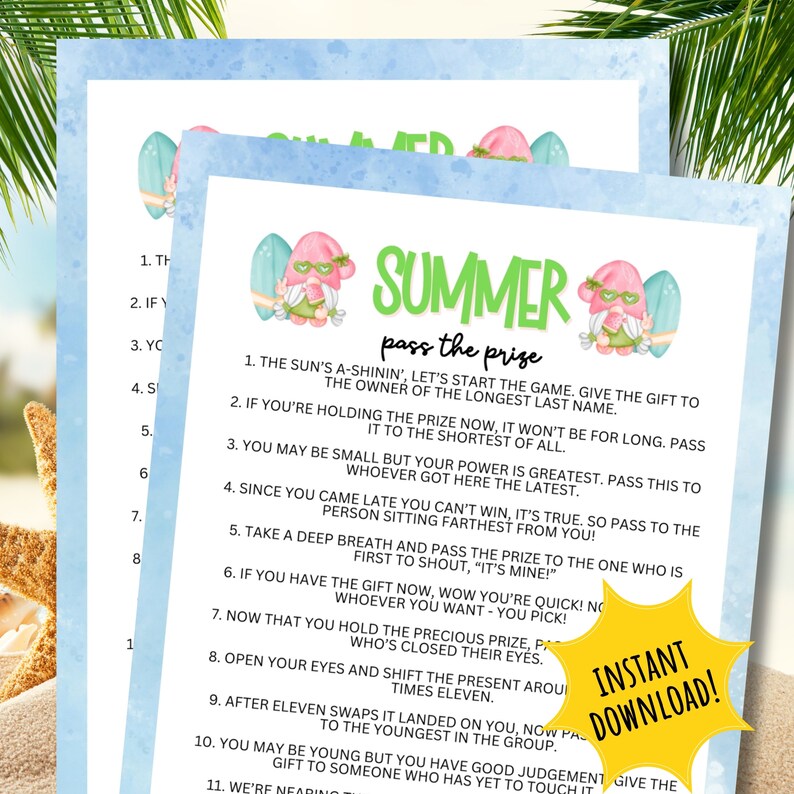 Summer Pass the Prize Game: Family Party Activity (digital Download) - Etsy