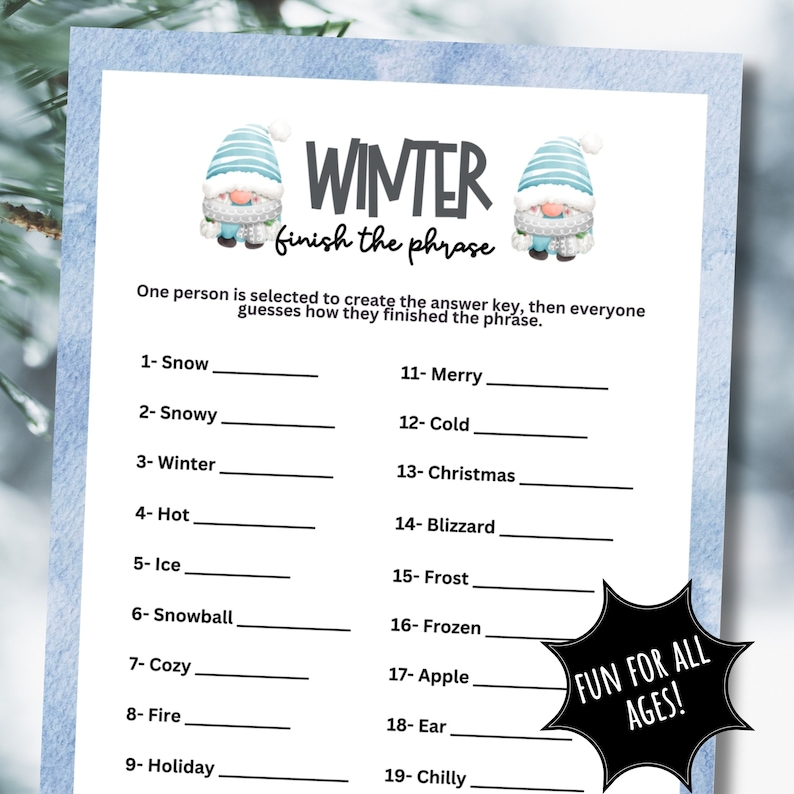 Winter Word Game Cabin Party Fun Fireplace Trivia Indoor Activity ...