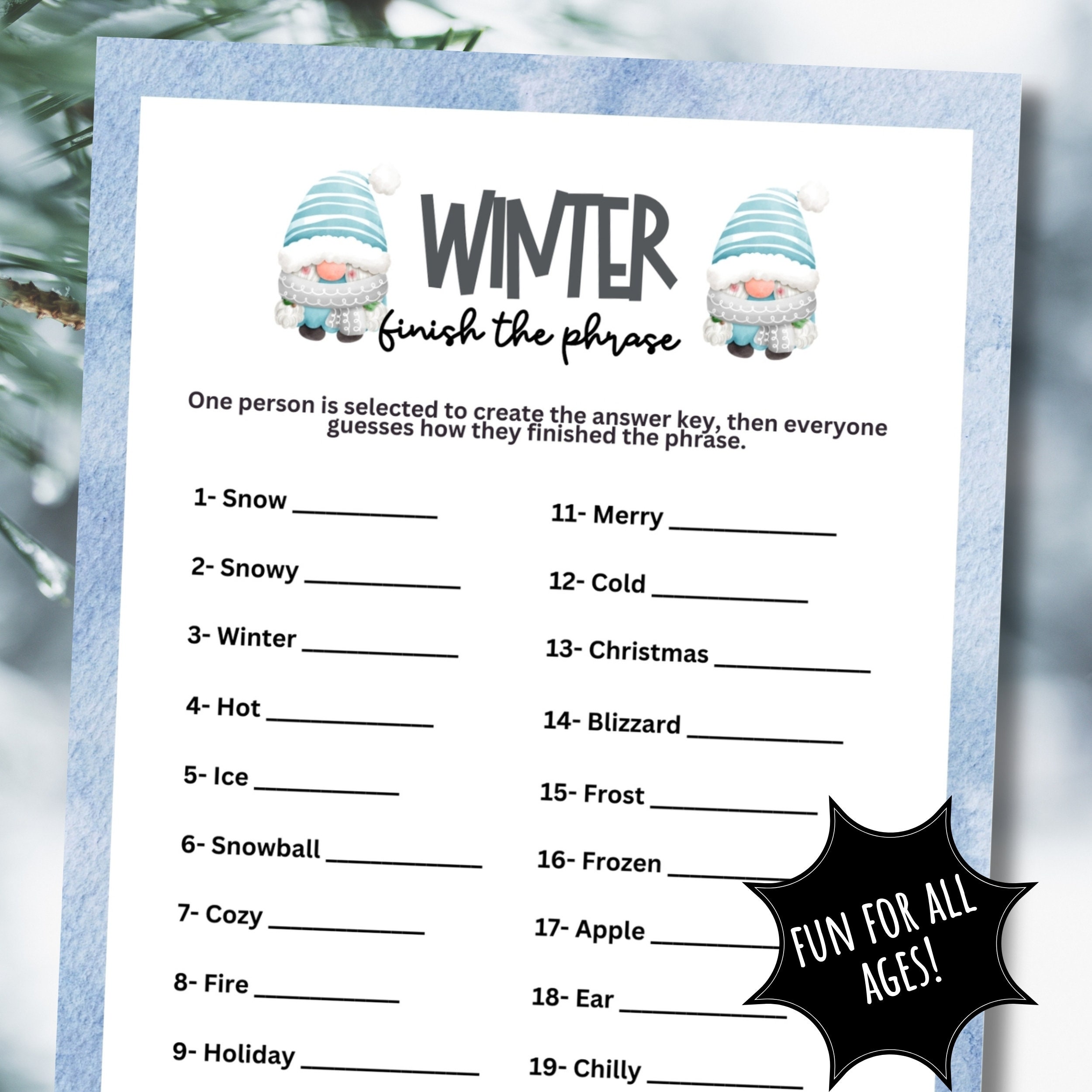 Winter Word Game Cabin Party Fun Fireplace Trivia Indoor Activity ...