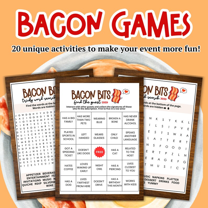 Bacon Party Games Bundle: 20 Food-themed Activities (PDF Download) - Etsy