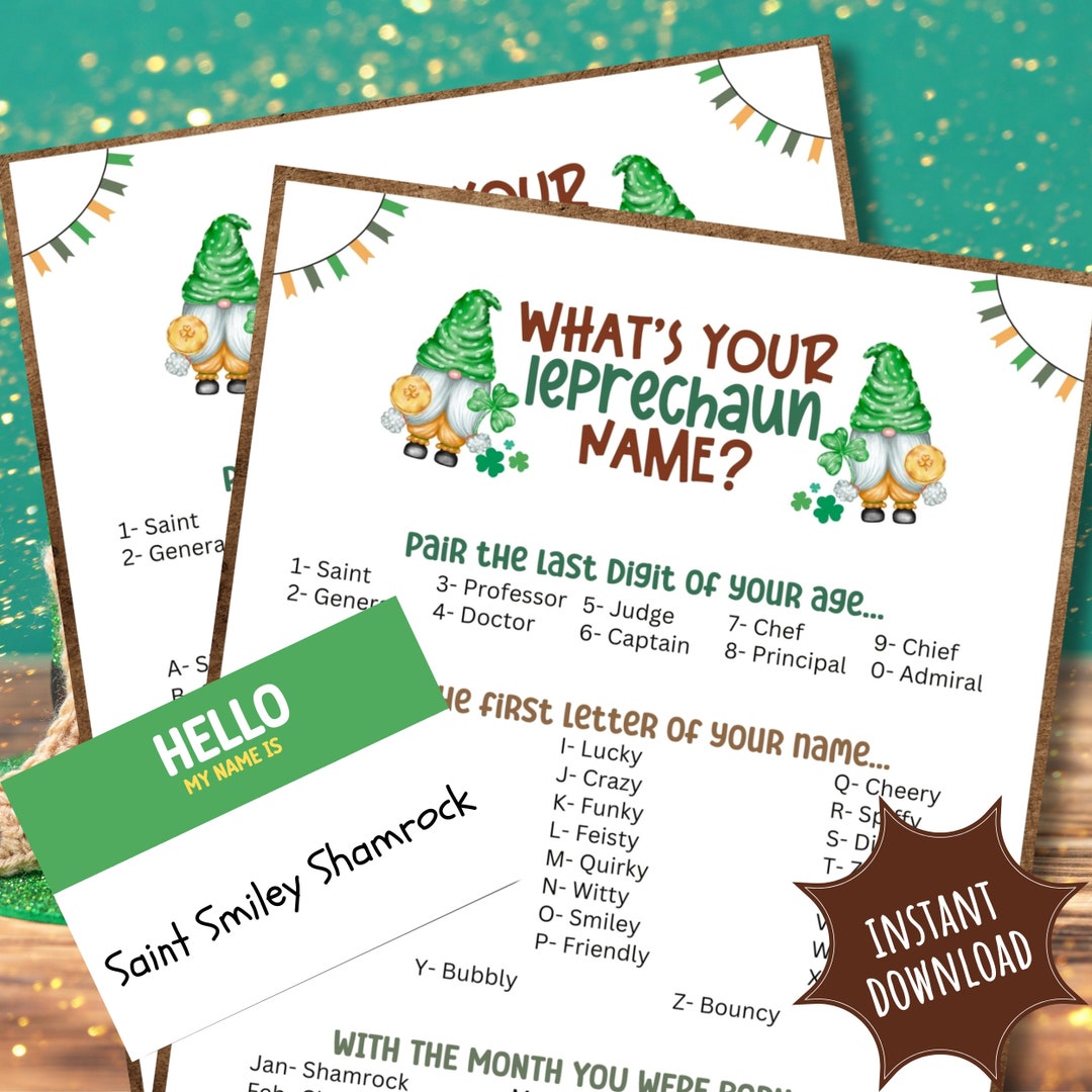 What's Your Leprechaun Name Game Personalized St Patricks Day Party ...