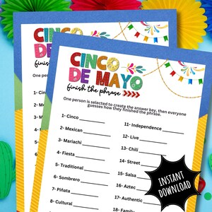 Cinco De Mayo Finish the Phrase Game Word Trivia Quiz for May 5th ...