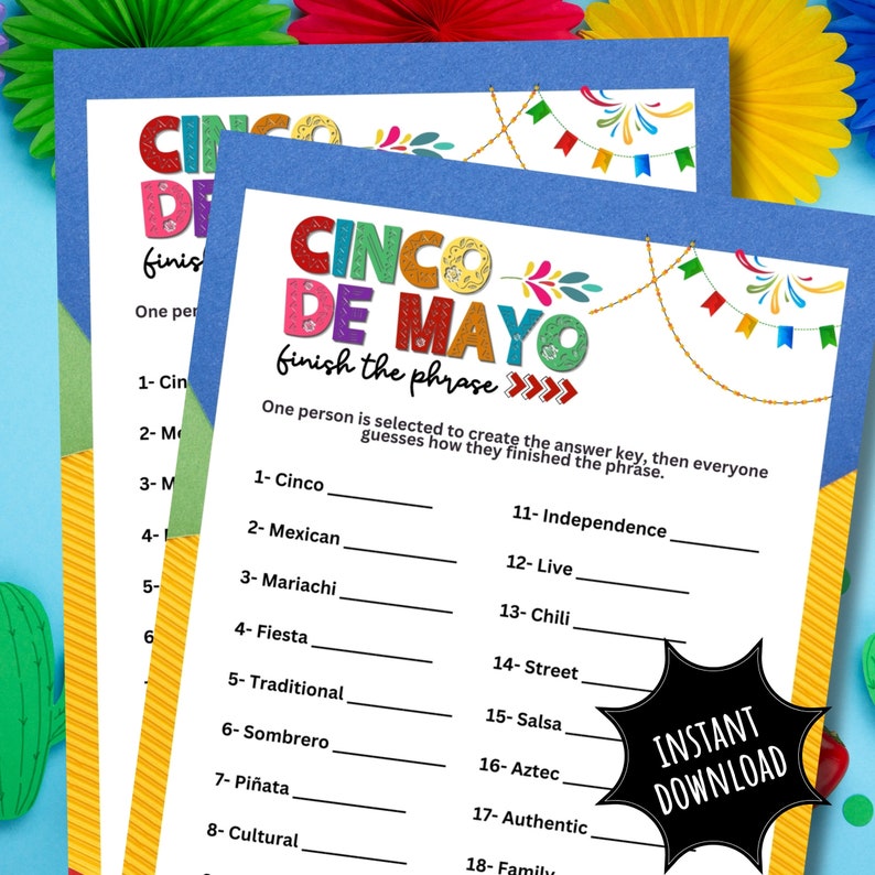Cinco De Mayo Finish the Phrase Game Word Trivia Quiz for May 5th ...