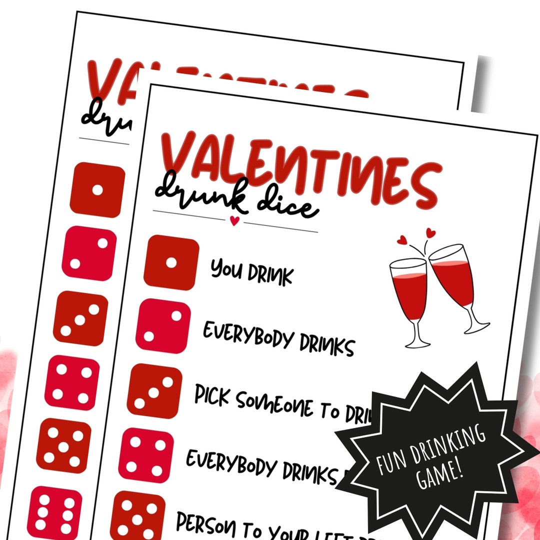 Valentine Drunk Dice Drinking Printable Party Game and Galentines Day ...