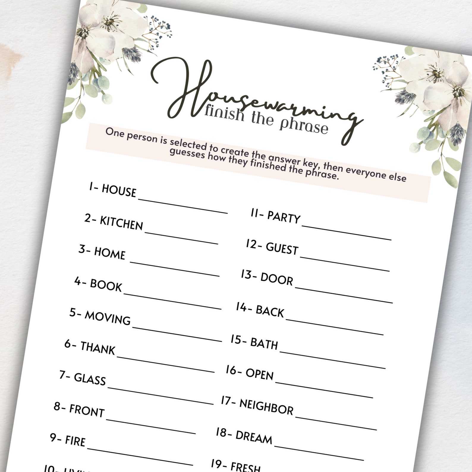 Housewarming Party Finish the Phrase Trivia Game Welcome Moving in New ...