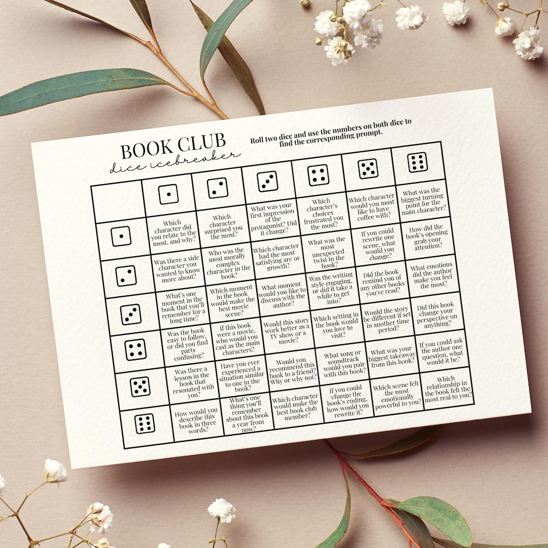 Book Club Dice Game Fun Printable Icebreaker Conversation Starters ...