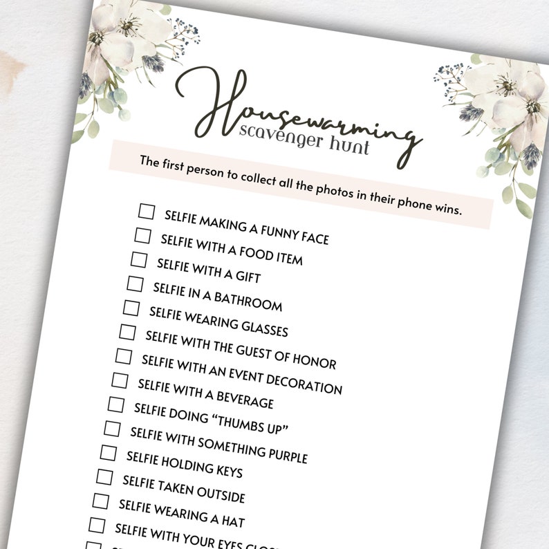 Housewarming Party Selfie Scavenger Hunt Hilarious Funny Mix and Mingle ...