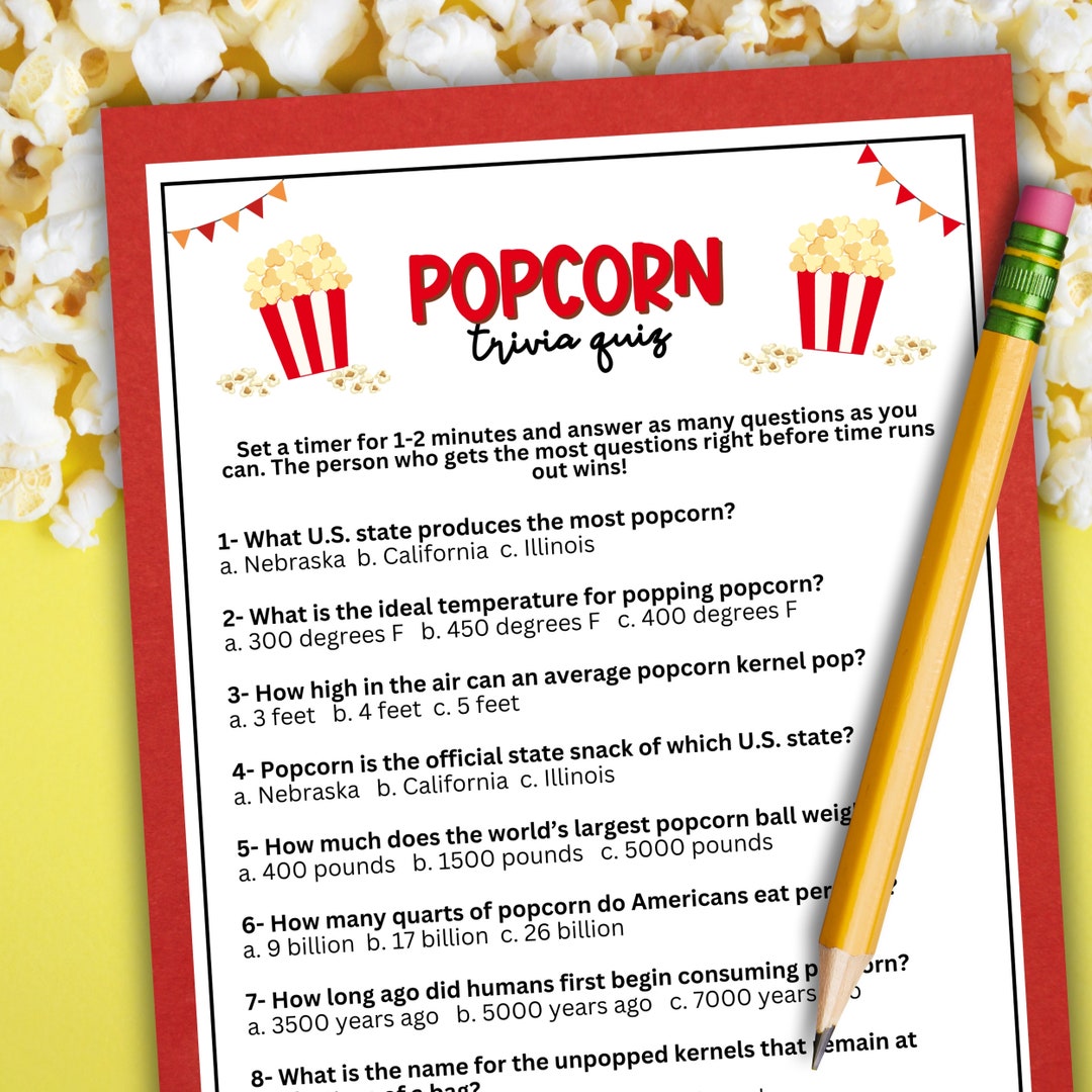 Popcorn Trivia Party Game Family Movie Night Teen Tween Pajama PJ ...