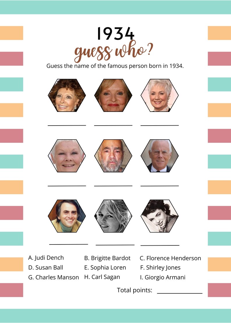 1934 Trivia 90th Birthday Game Bundle (printable Quizzes) - Etsy