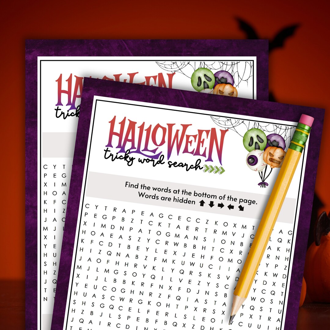 Halloween Tricky Word Search Game: Printable Party Activity (PDF ...