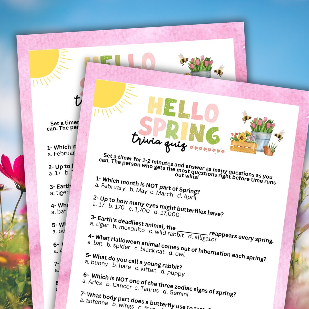 Spring Trivia Printable Multiple Choice Spring Game for Kids and Adults ...