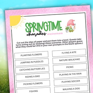 Spring Charades Game for Seasonal Parties Family Gatherings Picnics ...