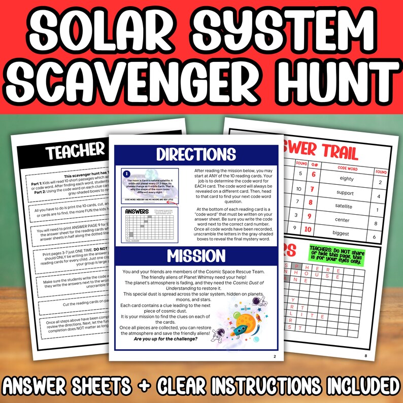 Solar System Scavenger Hunt for Kids Age 6 to 9 for Indoor Treasure ...