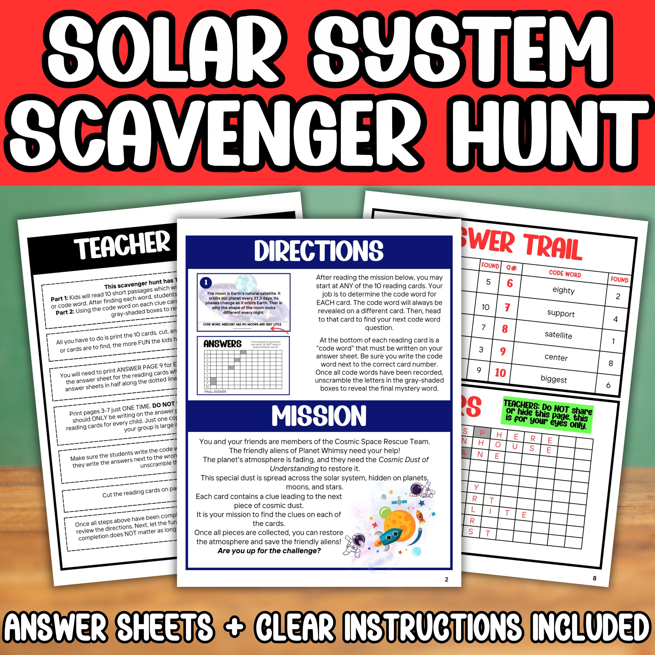 Solar System Scavenger Hunt for Kids Age 6 to 9 for Indoor Treasure ...