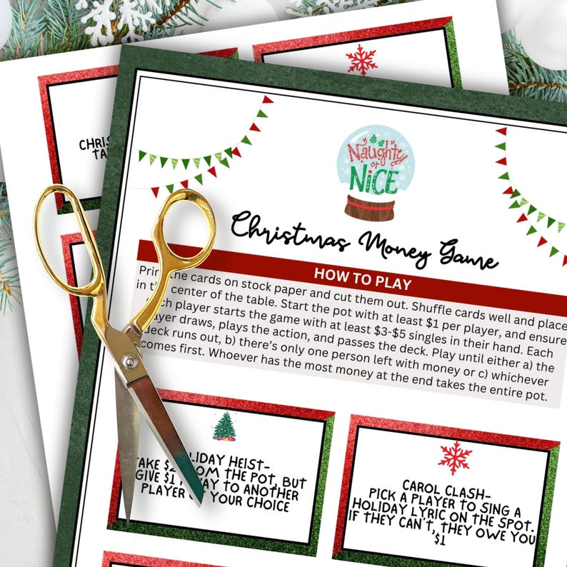 Naughty or Nice Christmas Dollar Game – Printable Holiday Party Card ...