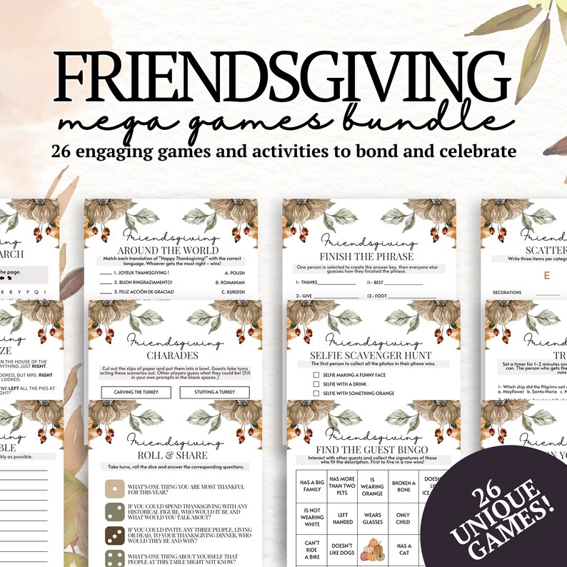 Friendsgiving Party Game Bundle Minimalist Easy Fun for Thanksgiving ...