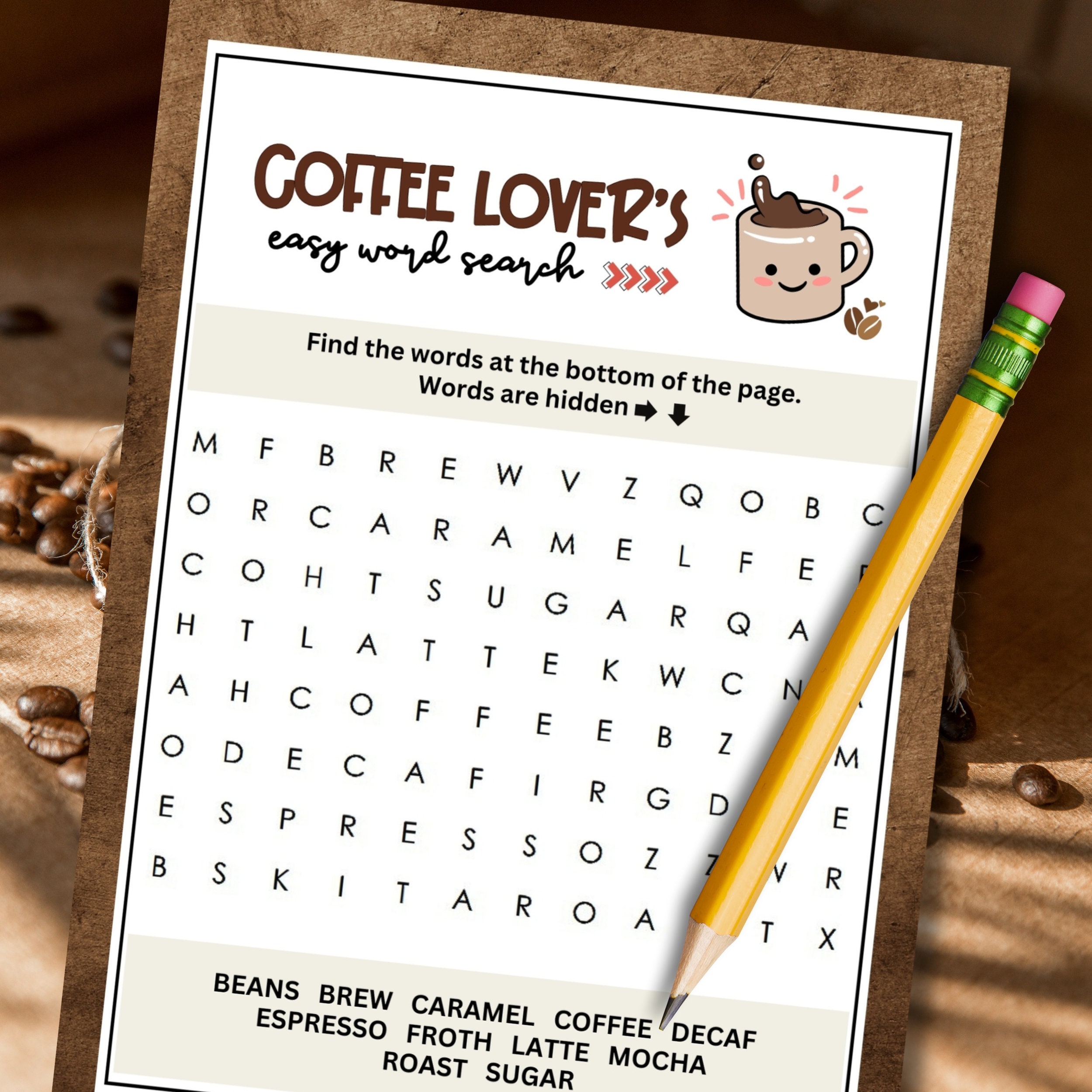 Coffee Word Search Simple and Easy for Little Kids Birthday Party or ...