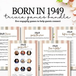 Born in 1949 Trivia 75th Birthday Game Party Pack Bundle Set of Instant ...
